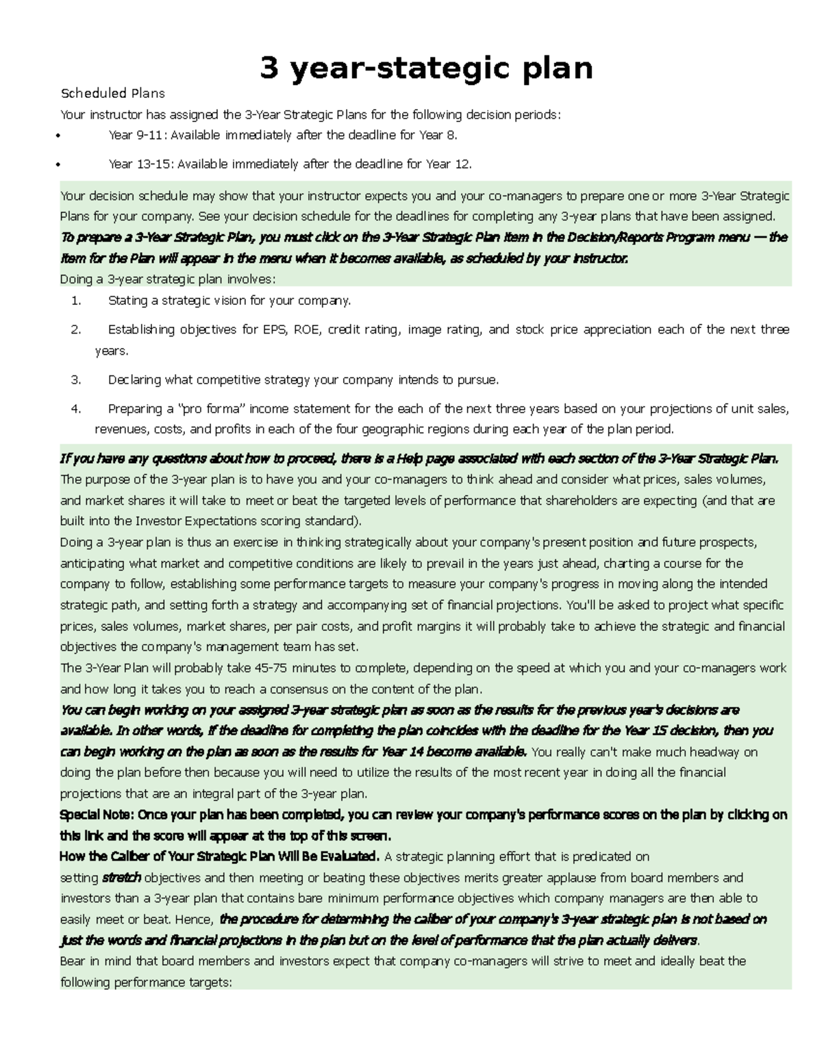 3 year-stategic plan - BSG Lessons Learned Report BSG simulation ...