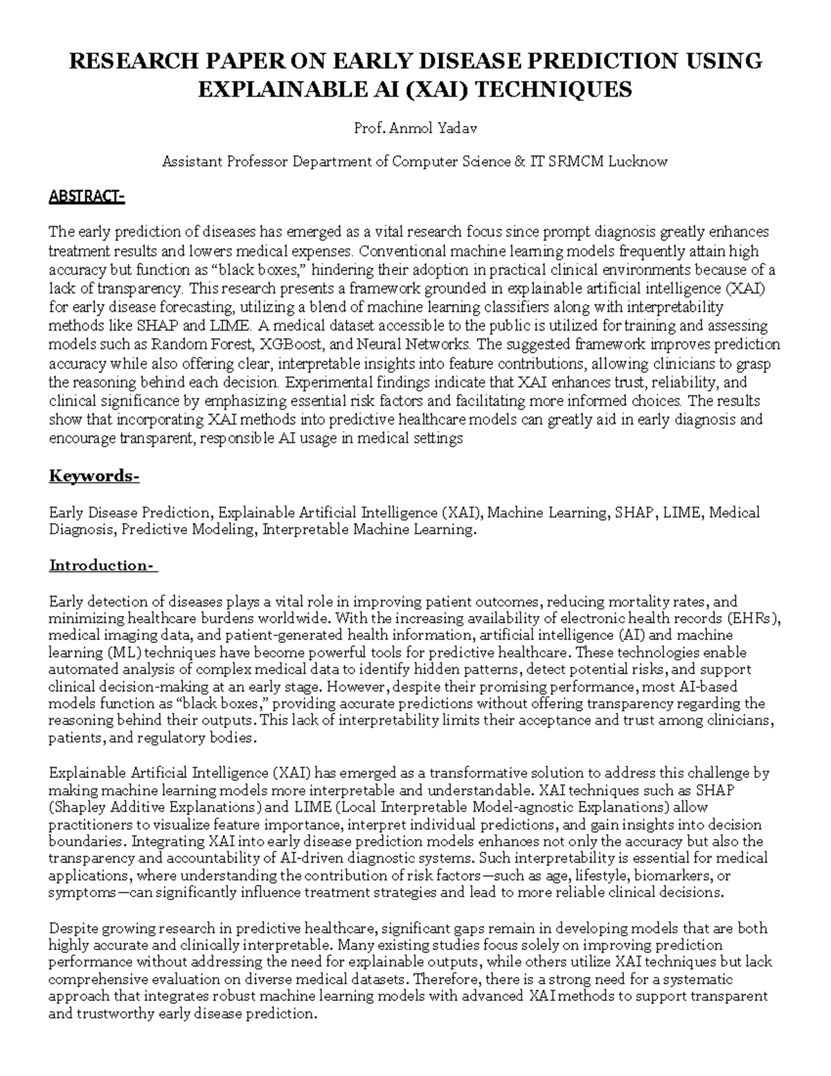 Early Disease Prediction Using XAI Techniques: A Comprehensive Study ...