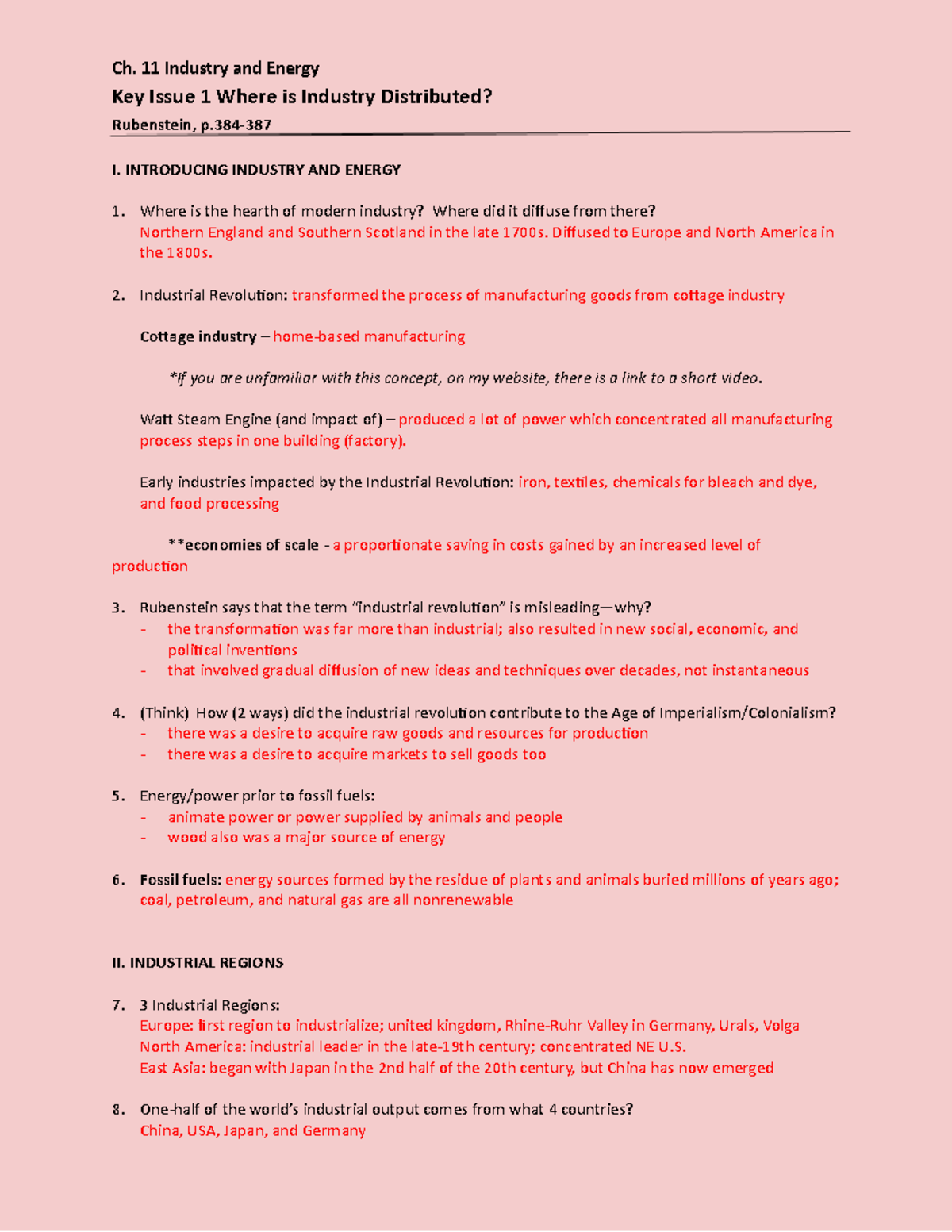 Chapter 11.1 AP Human Geography - Ch. 11 Industry and Energy Key Issue ...