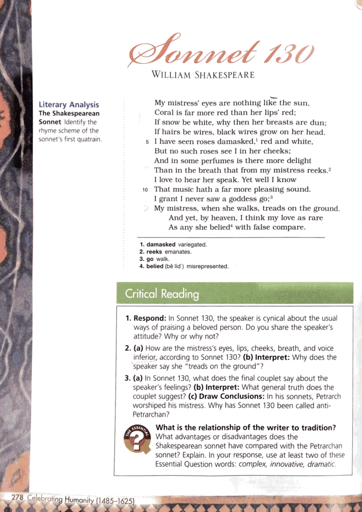 Sonnet 130 Analysis and Discussion Questions - Studocu