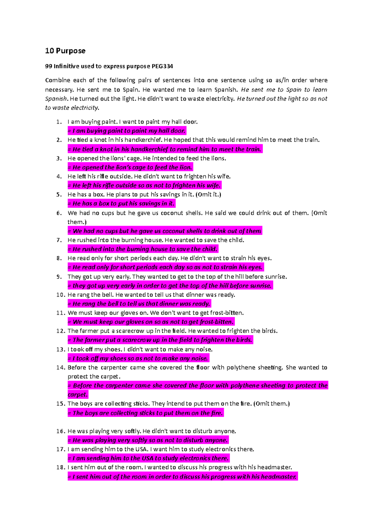 Practice 6: Combining Sentences to Express Purpose - Studocu