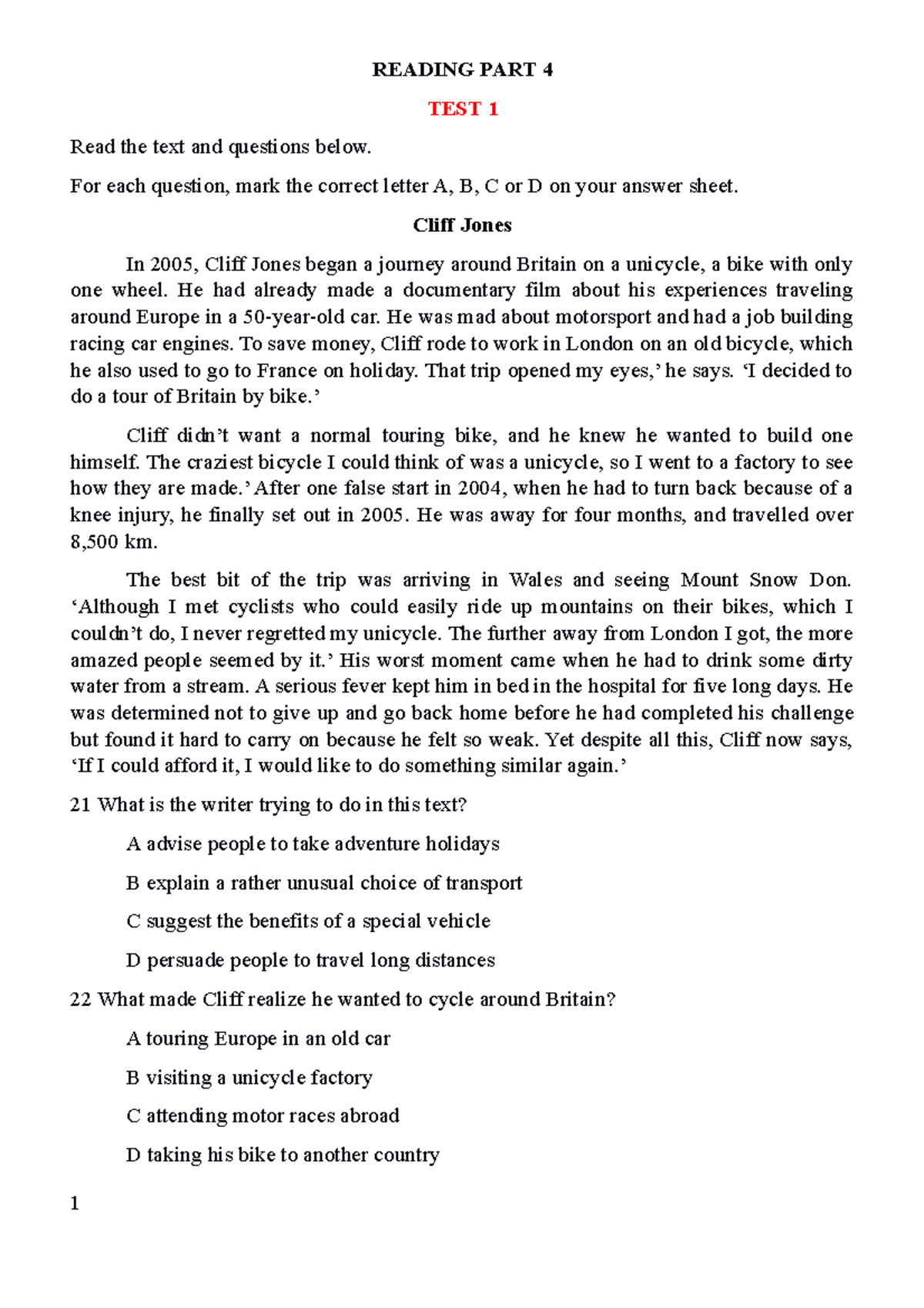 Reading Part 4 P5 STS - English Reading Comprehension Exercises - Studocu