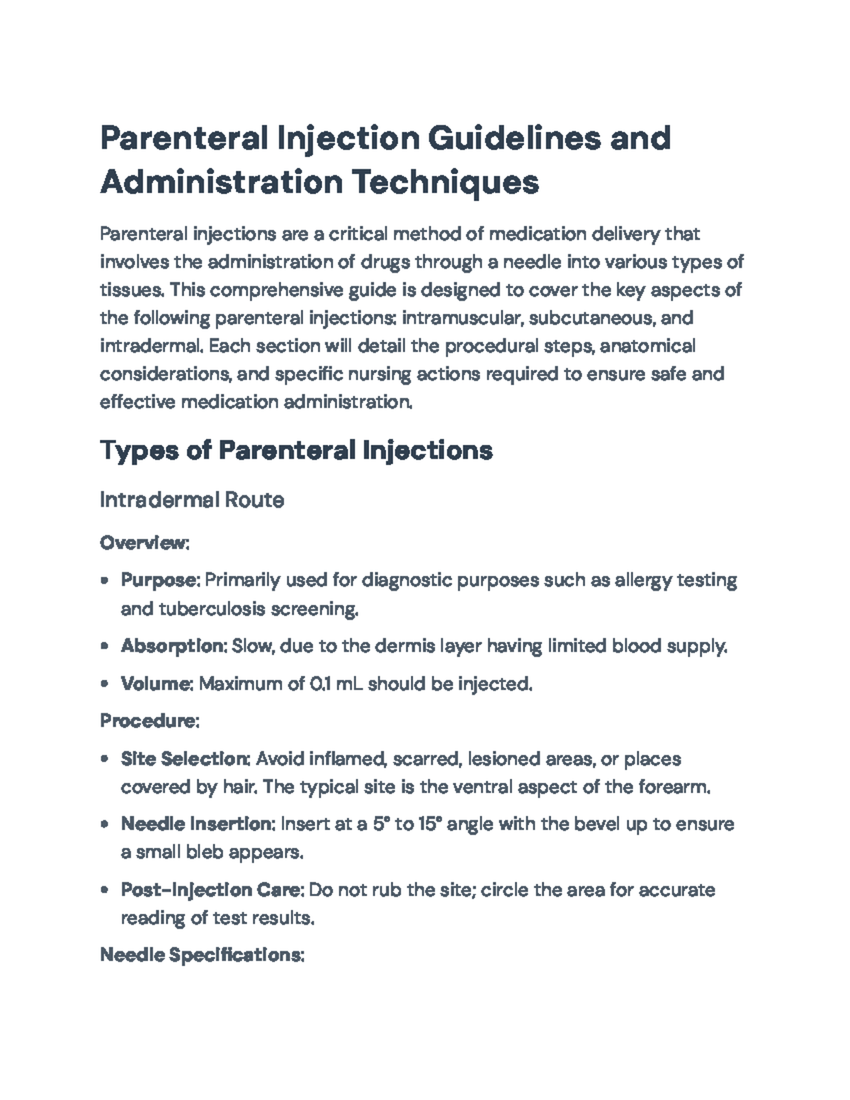 Parenteral Injection Guidelines: Techniques for IM, SubQ, and ID Admin ...