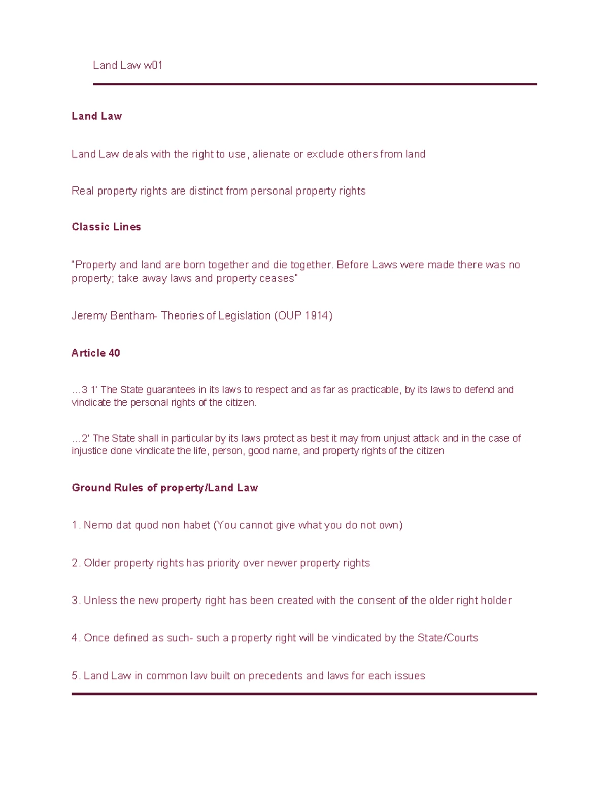 2024 - Lecture 5 - Doctrines of Tenures and Estates materials. - Land ...