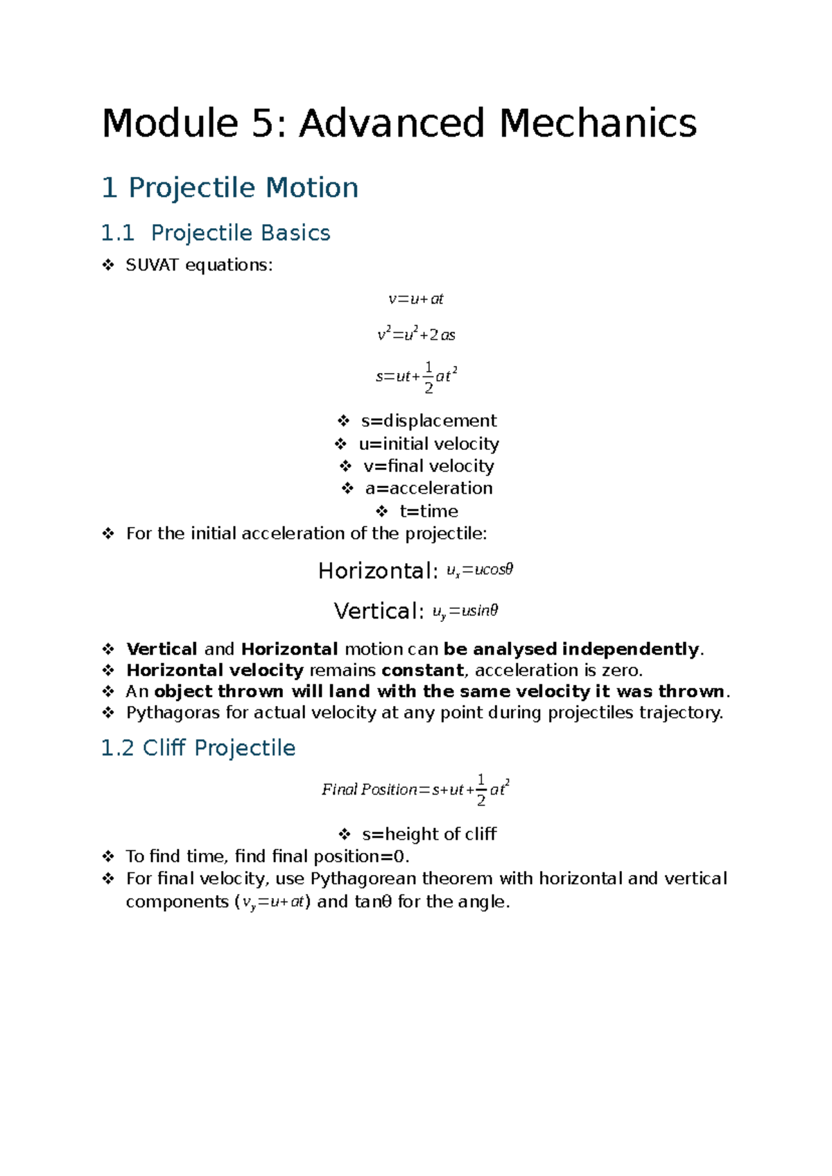 Module 5: Advanced Mechanics 1 - Projectile & Circular Motion Notes ...