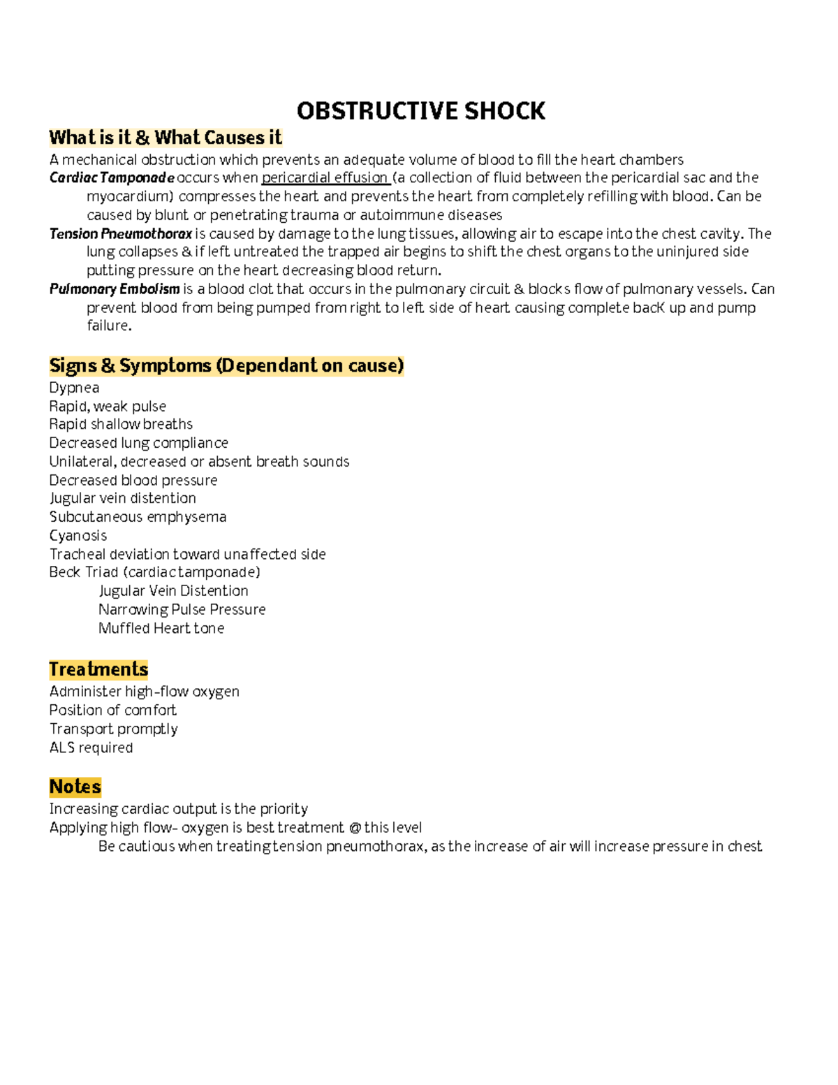Obstructive Shock - OBSTRUCTIVE SHOCK What is it & What Causes it A ...