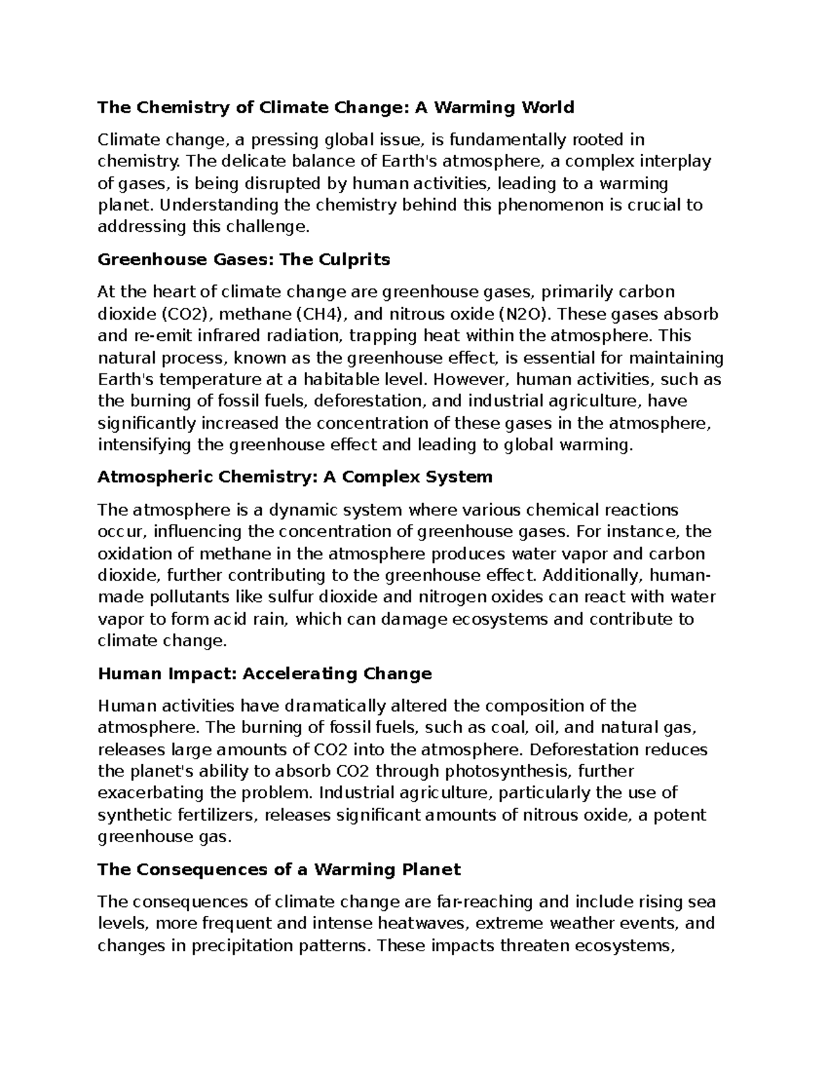 The Chemistry of Climate Change: Understanding a Warming World - Studocu