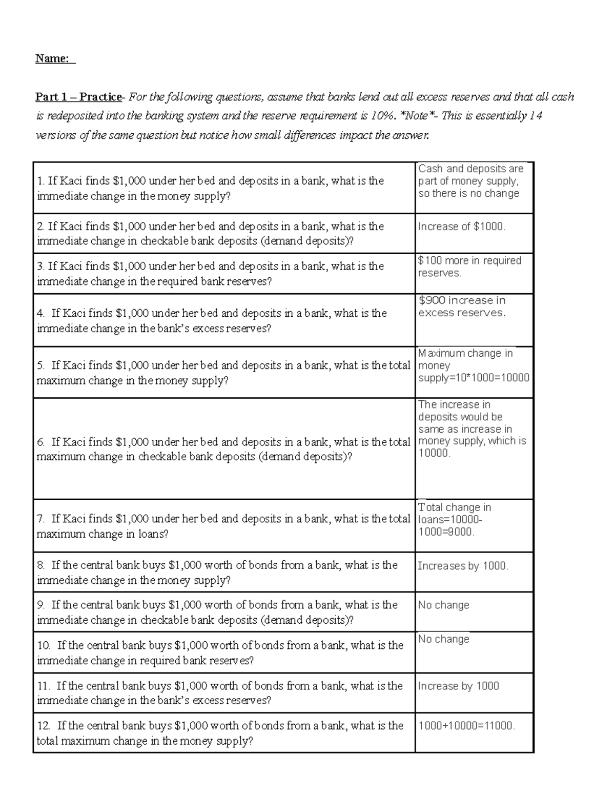 Week 12 HW Monetary Policy - Name: Part 1 – Practice- For the following ...