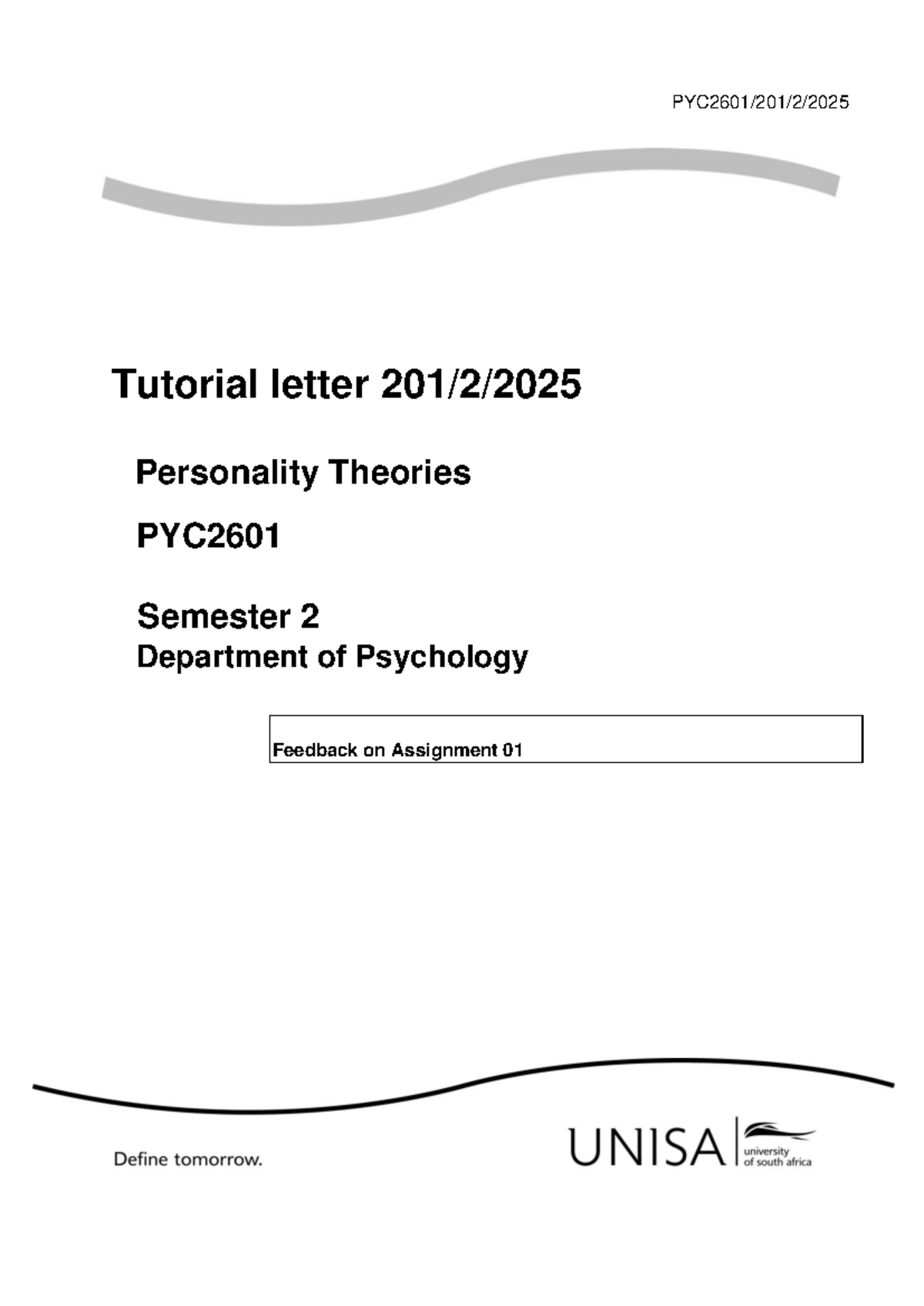 PYC2601 Tutorial Letter 201/2/2025: Personality Theories Feedback - Studocu