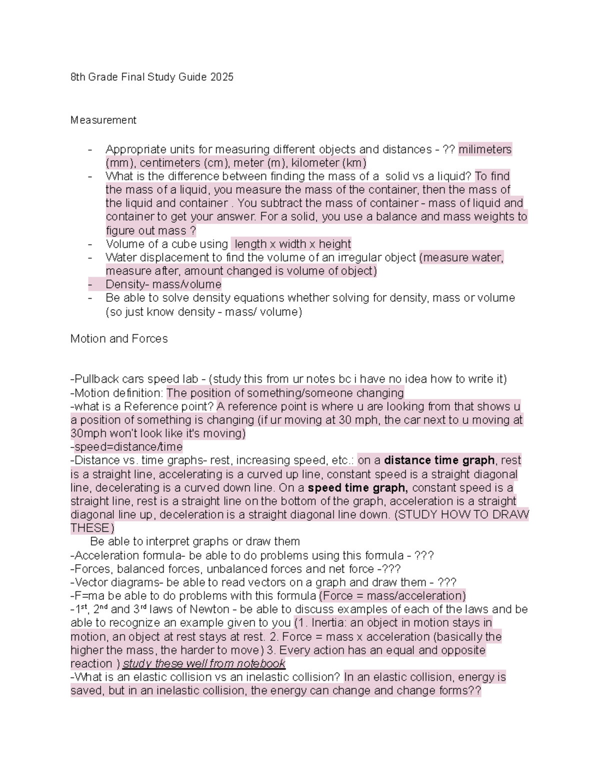 8th Grade Final Exam Study Guide 2025: Key Science Concepts ...