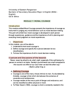 GE 8 Ethics Module 1 Moral VS. NON- Moral Standards - University of Eastern Pangasinan Bachelor ...