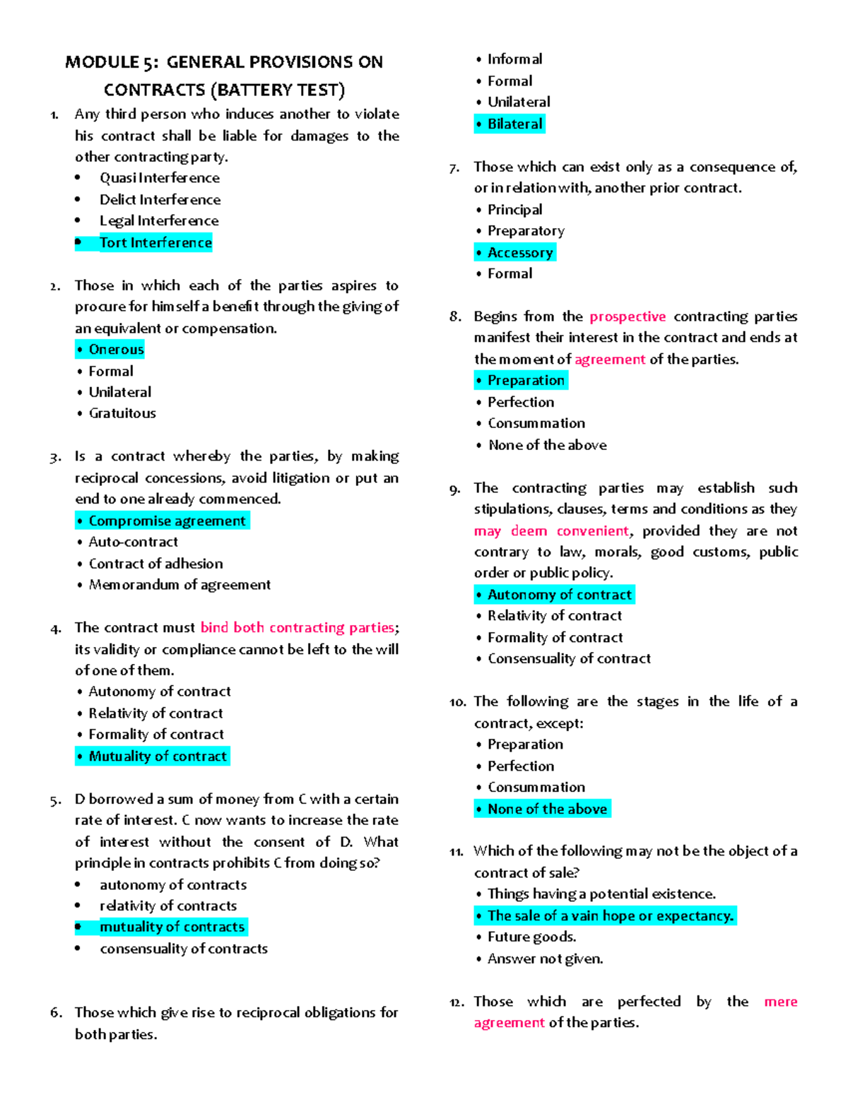Module 5: General Provisions on Contracts (Battery Test) Practice ...