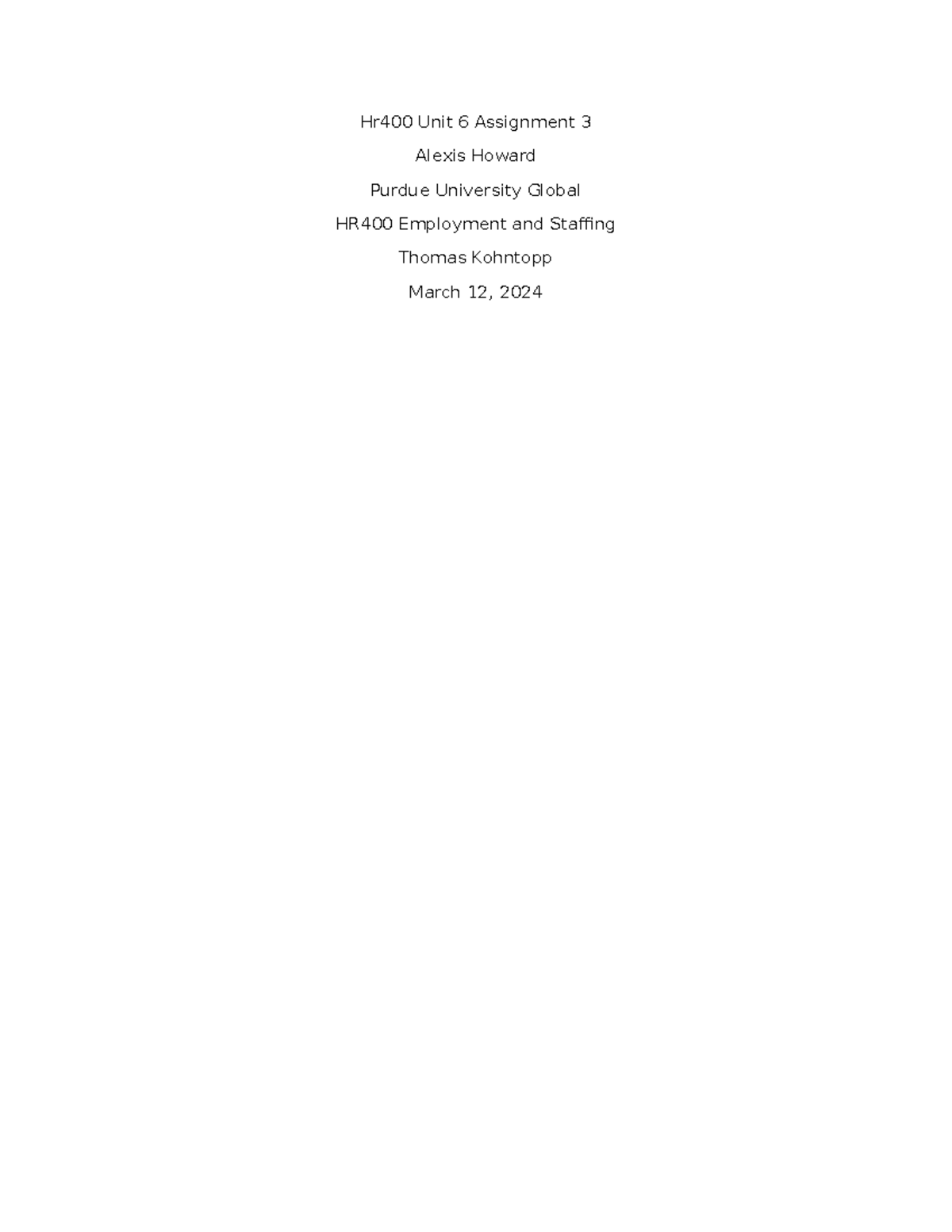 HR400 Unit 6 Assignment 3: Structured Interviews for RET Hiring - Studocu