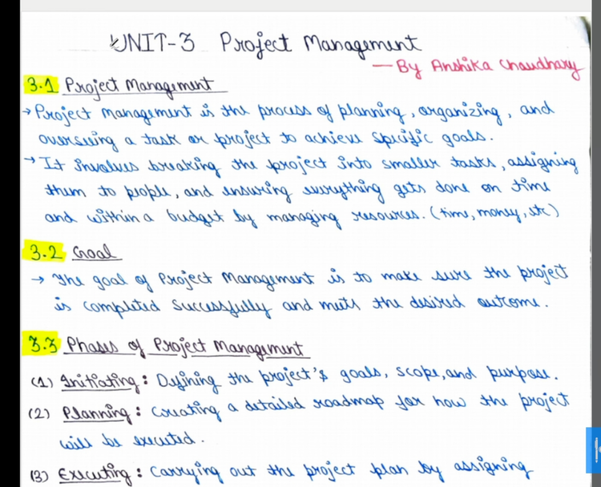 PME Unit 3 Project Management Overview and Key Concepts - Studocu