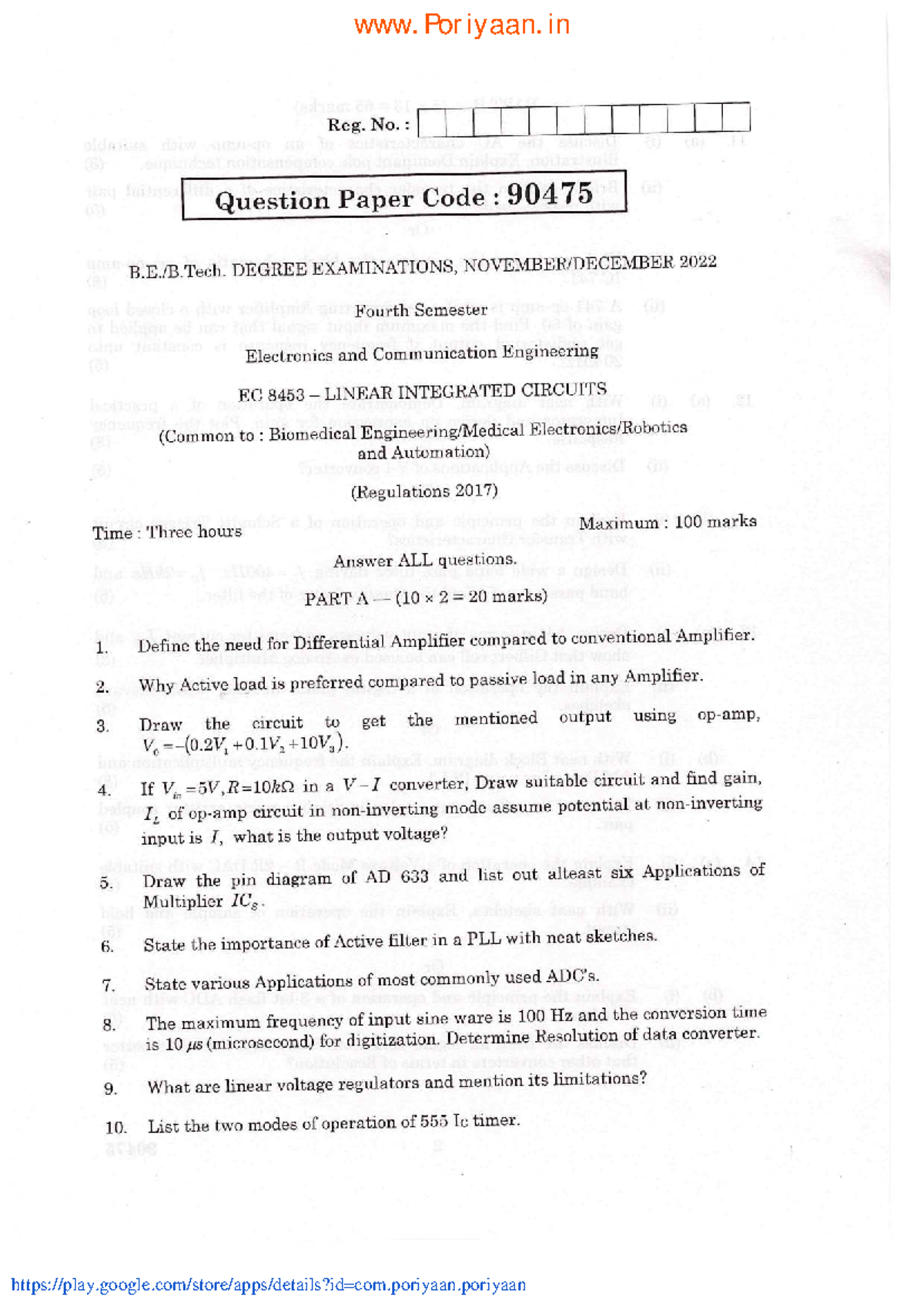 Linear Integrated Circuits - EC8453 2017 Reg - Sem QP Nov-Dec 2022 ...