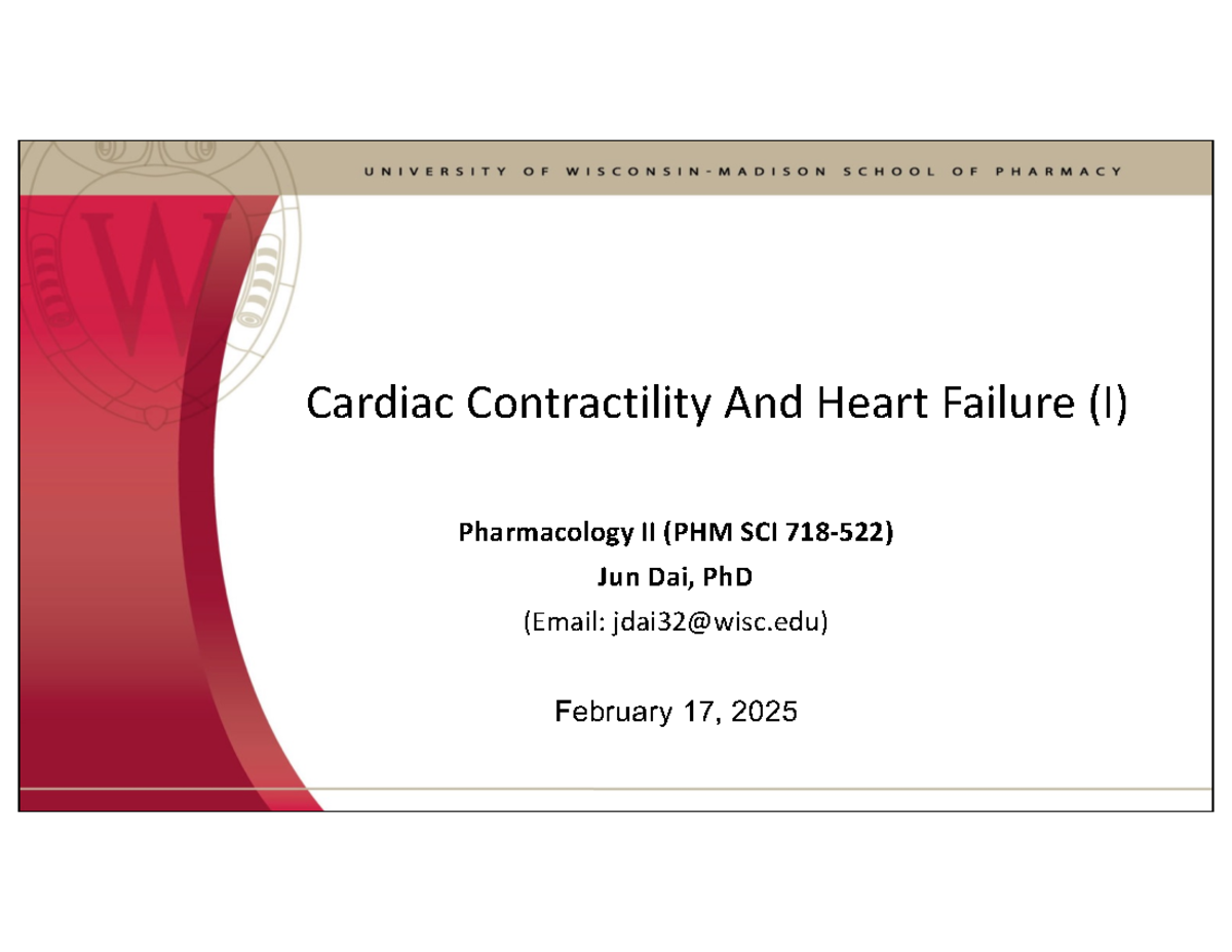Pharmacology II (PHM SCI 718-522): Cardiac Contractility & Heart ...