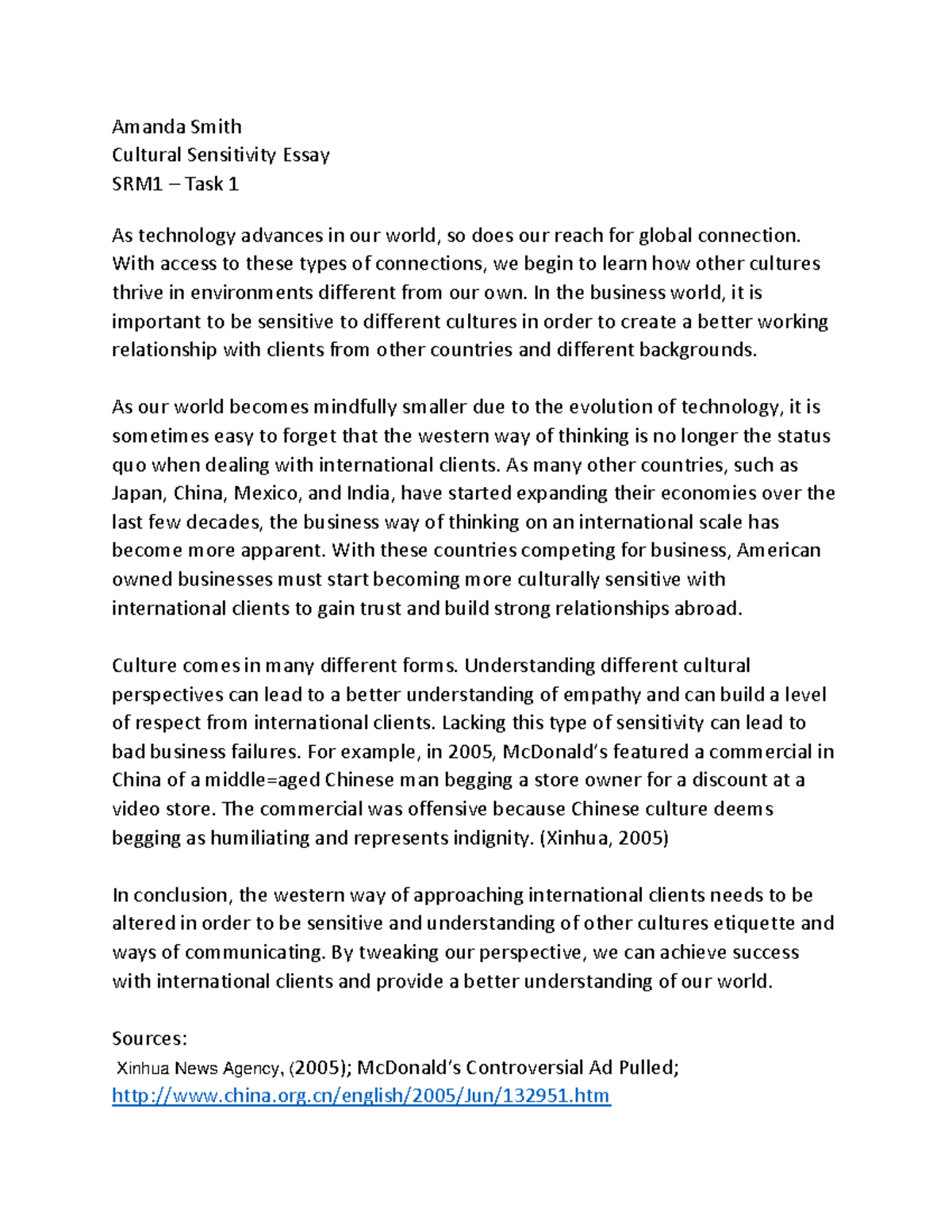 Cultural Sensitivity in Global Business: SRM1 Task 1 Essay - Studocu