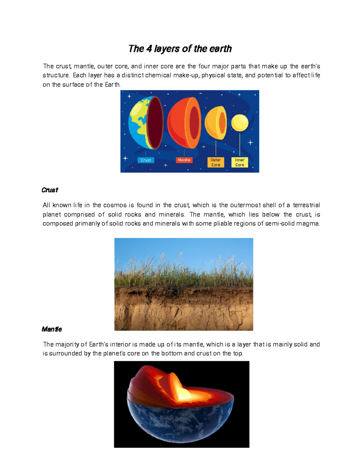 The 4 layers of earth -WPS Office - The 4 layersoftheearth The crust ...