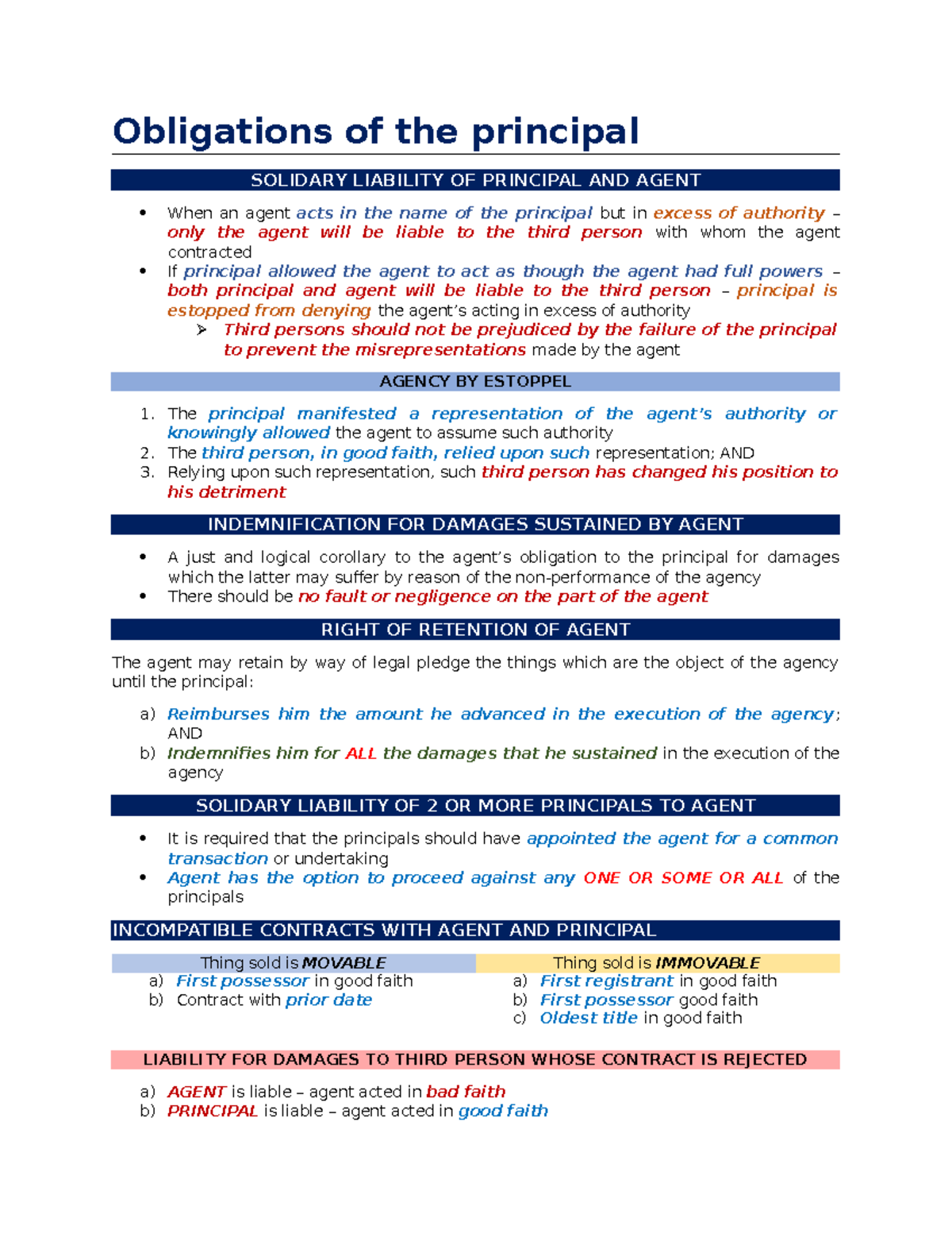 Agency 3 - Obligations of the principal SOLIDARY LIABILITY OF PRINCIPAL ...