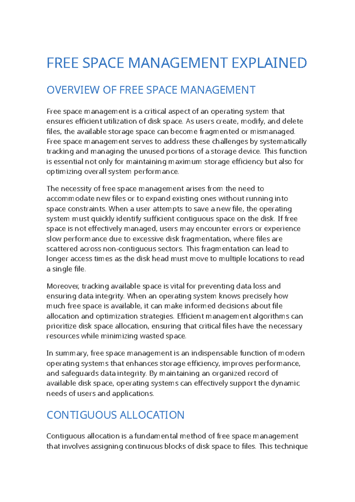 Free Space Management Techniques: An In-Depth Overview - Studocu