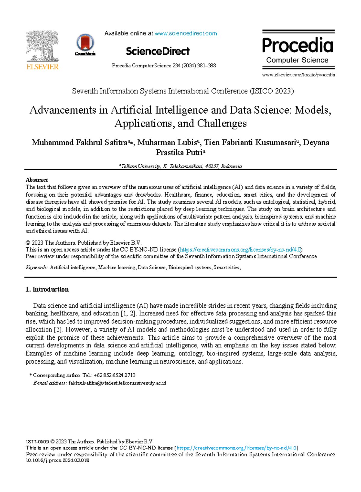 Advancements in AI & Data Science: Models, Applications, Challenges ...