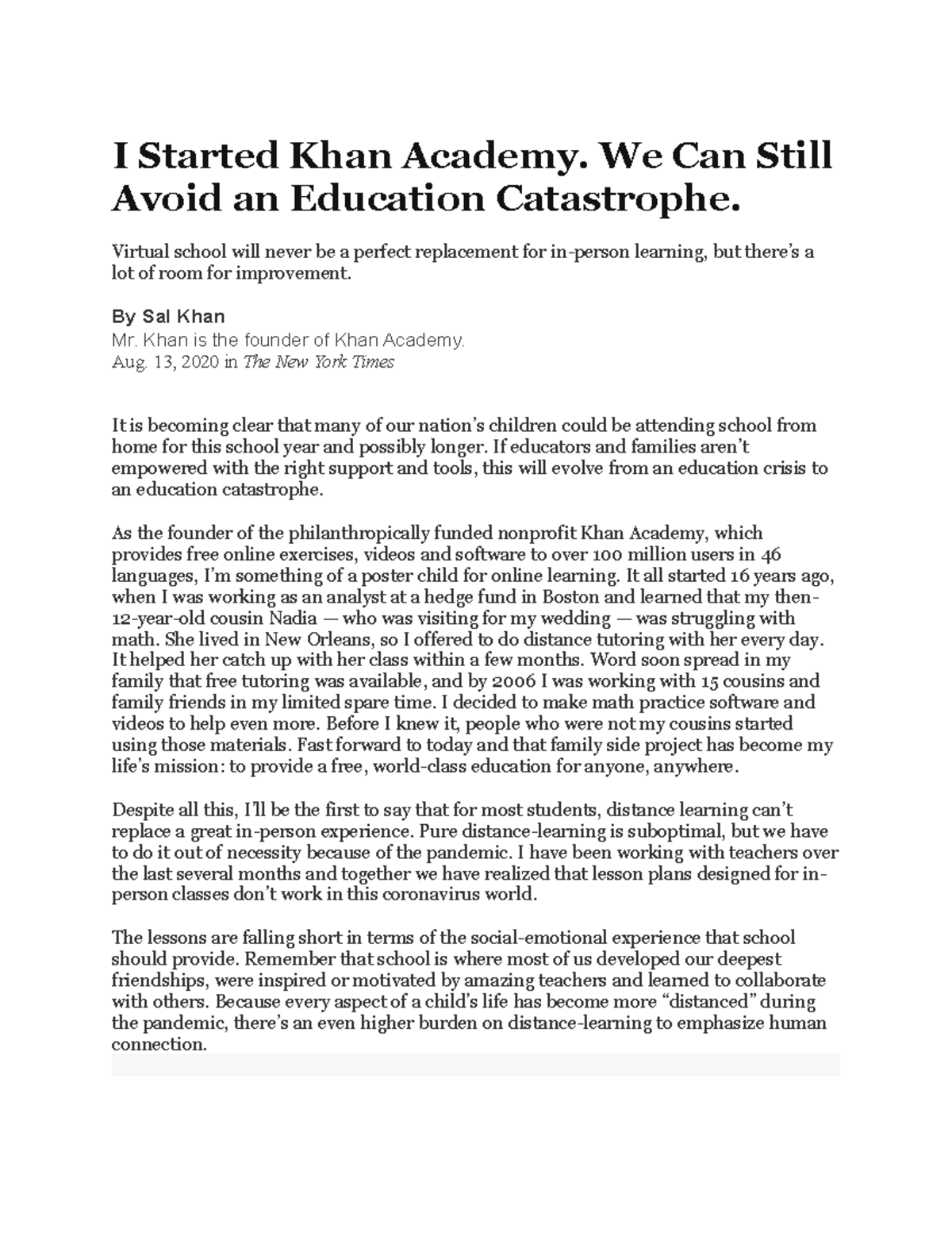 RA 2020 Essay: Improving Virtual Learning in Education Crisis - Studocu