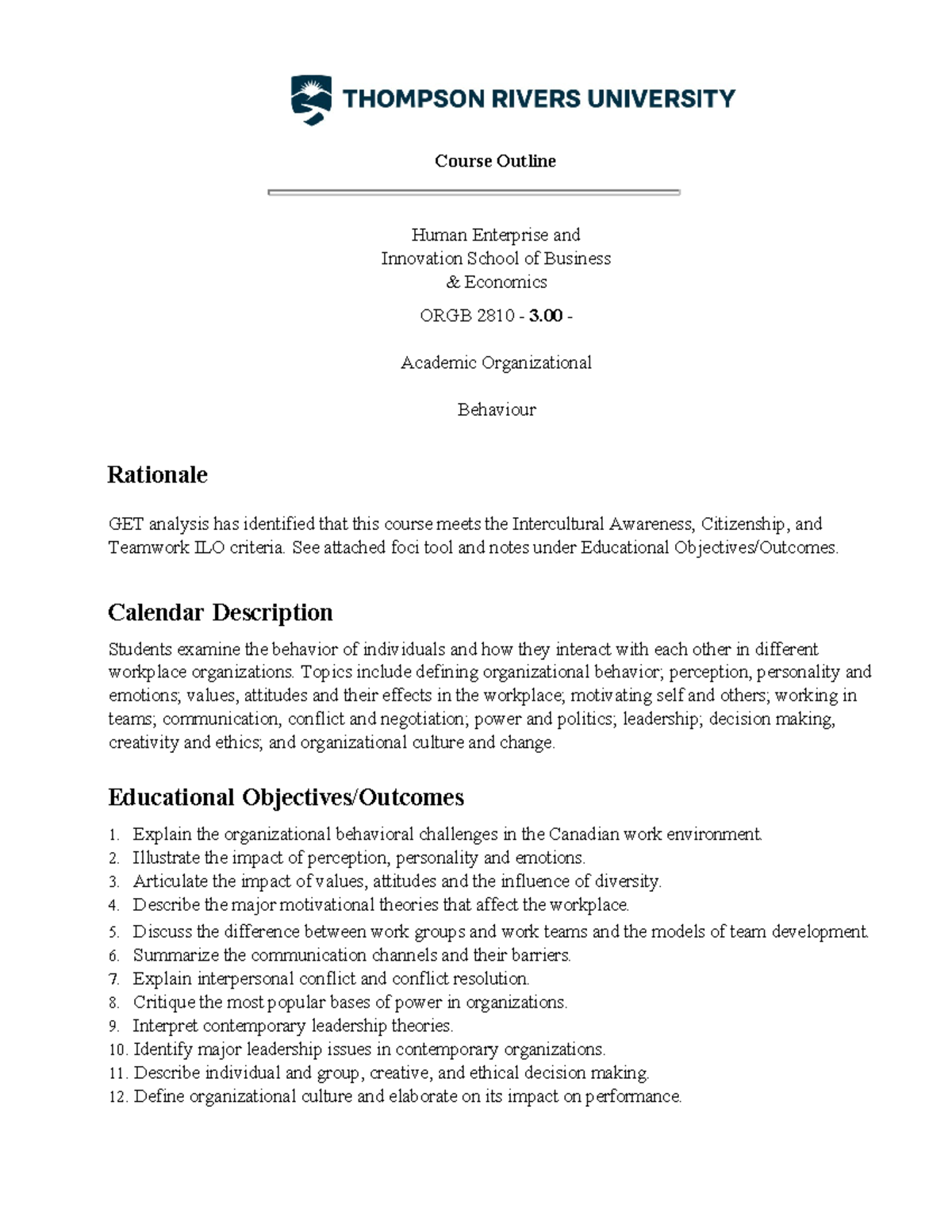 Course Outline: Human Enterprise and Innovation ORGB 2810 Fall 2025 ...