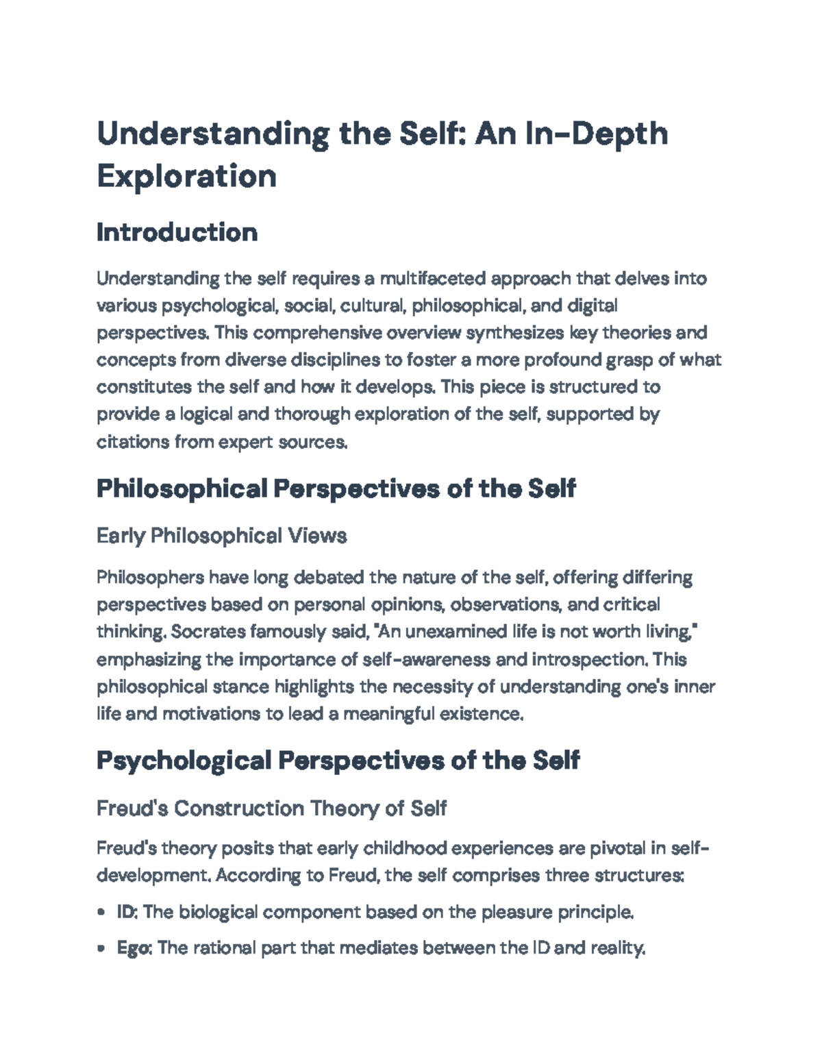 Understanding the Self: A Comprehensive Exploration of Identity - Studocu