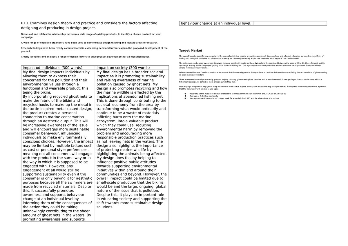 P1.1 Target Market Analysis for Sustainable Bikini Design Project - Studocu