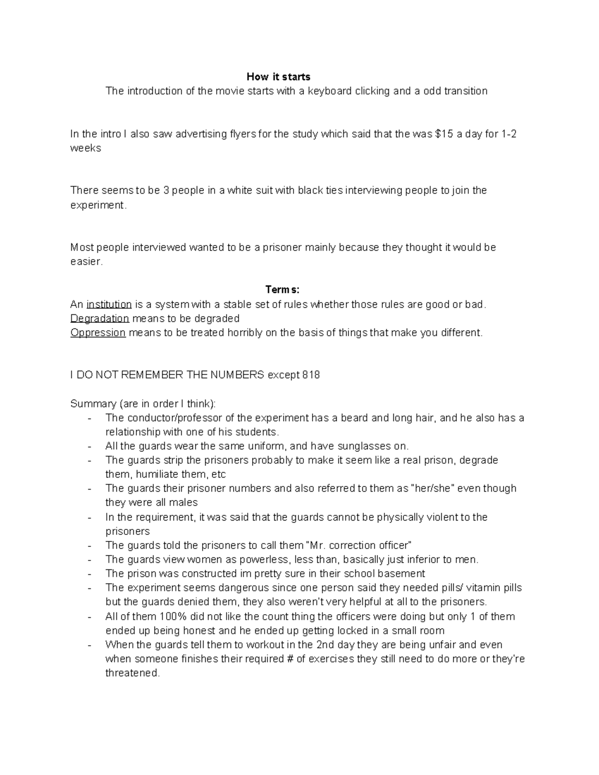 Stanford Prison Experiment Movie Notes - How it starts The introduction ...