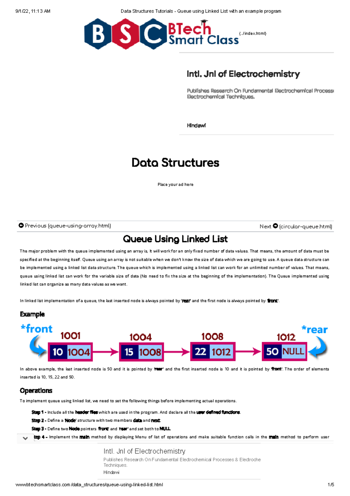 Queue using Linked List with an example program - (../index) Data Structures Intl. Jnl of - Studocu