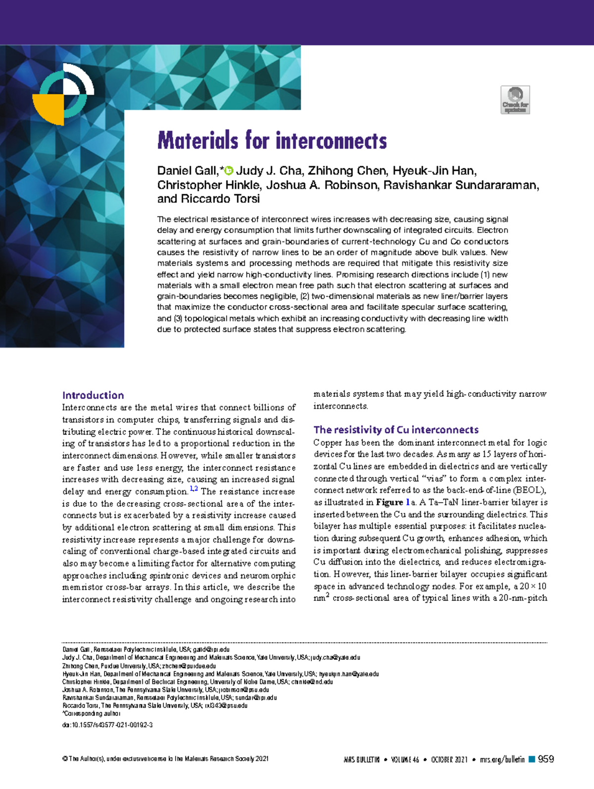 Exploring High-Conductivity Narrow Interconnects: S43577 021 00192 3 ...