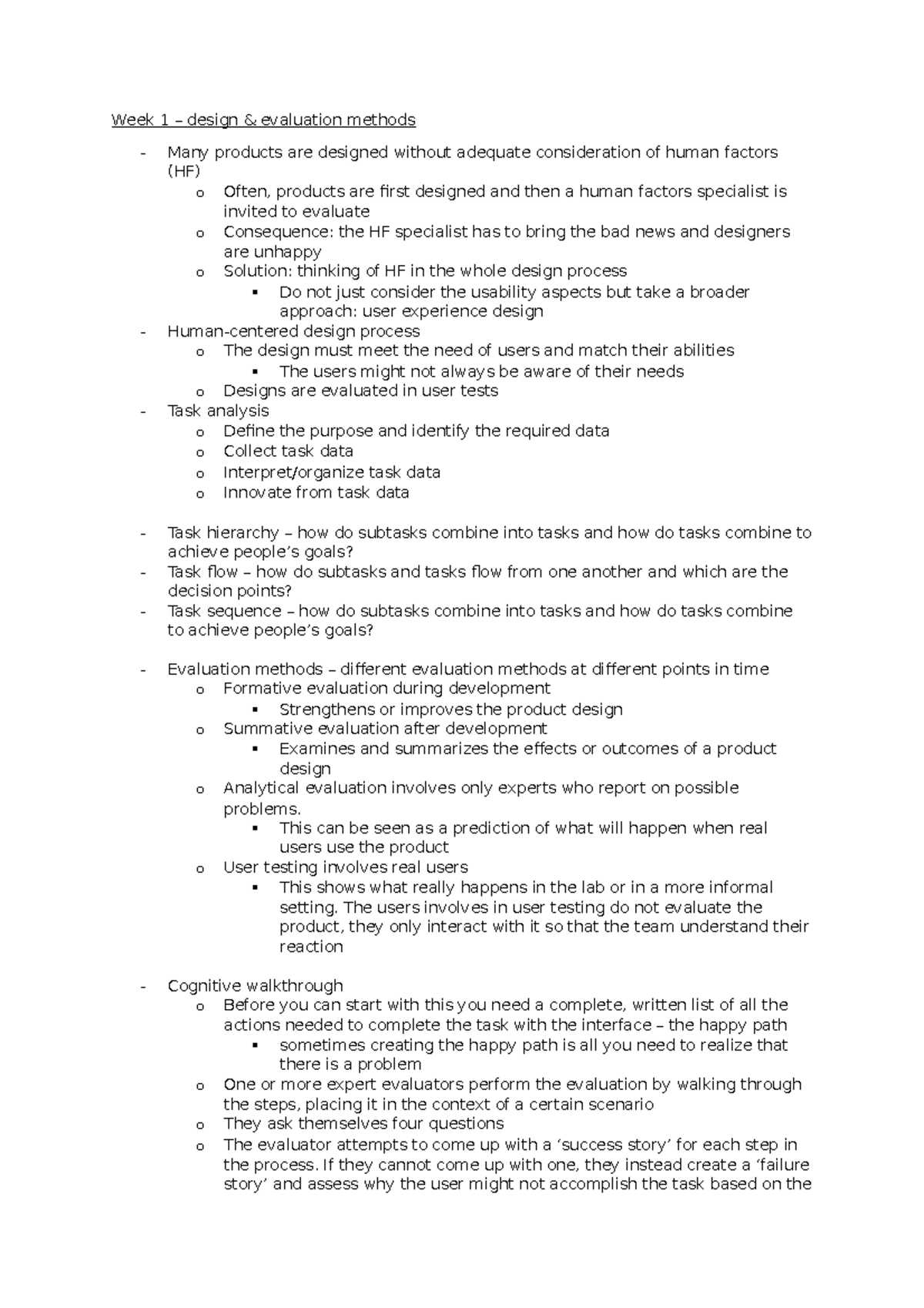 Lecture Notes - Design & Evaluation Methods (Week 1 - HF) - Studeersnel