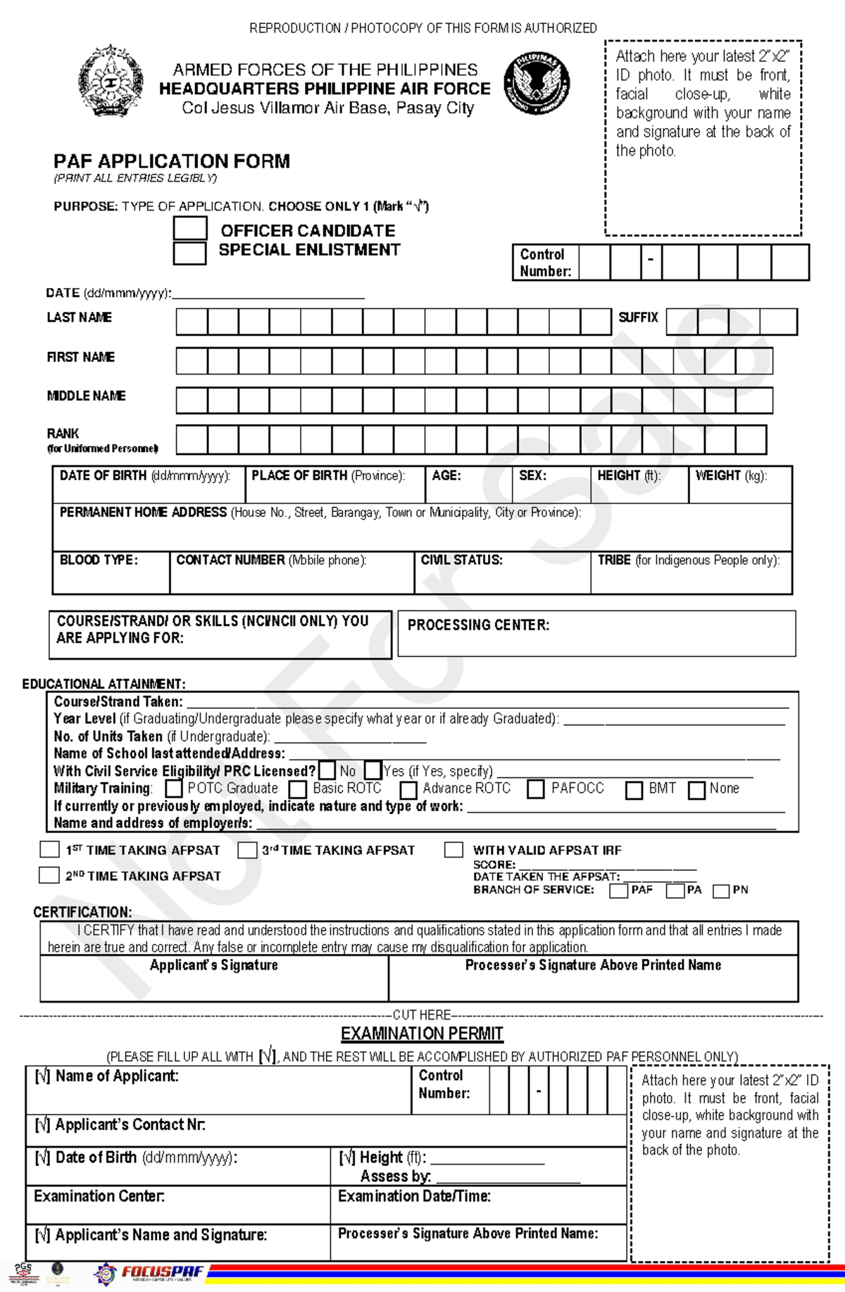 Generic application form for PAFOC Class 2026 and SE CY 2025 - Studocu