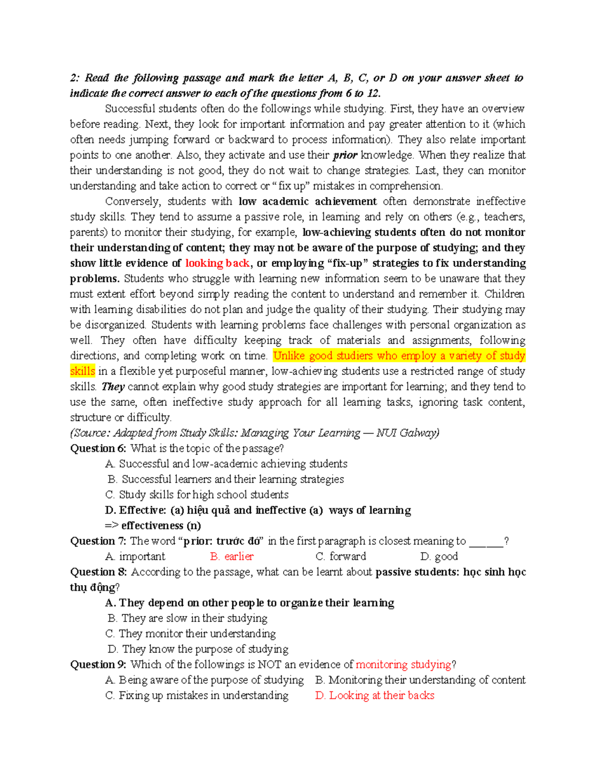 Study Skills and Strategies for Academic Success: A Guide (Course Code ...