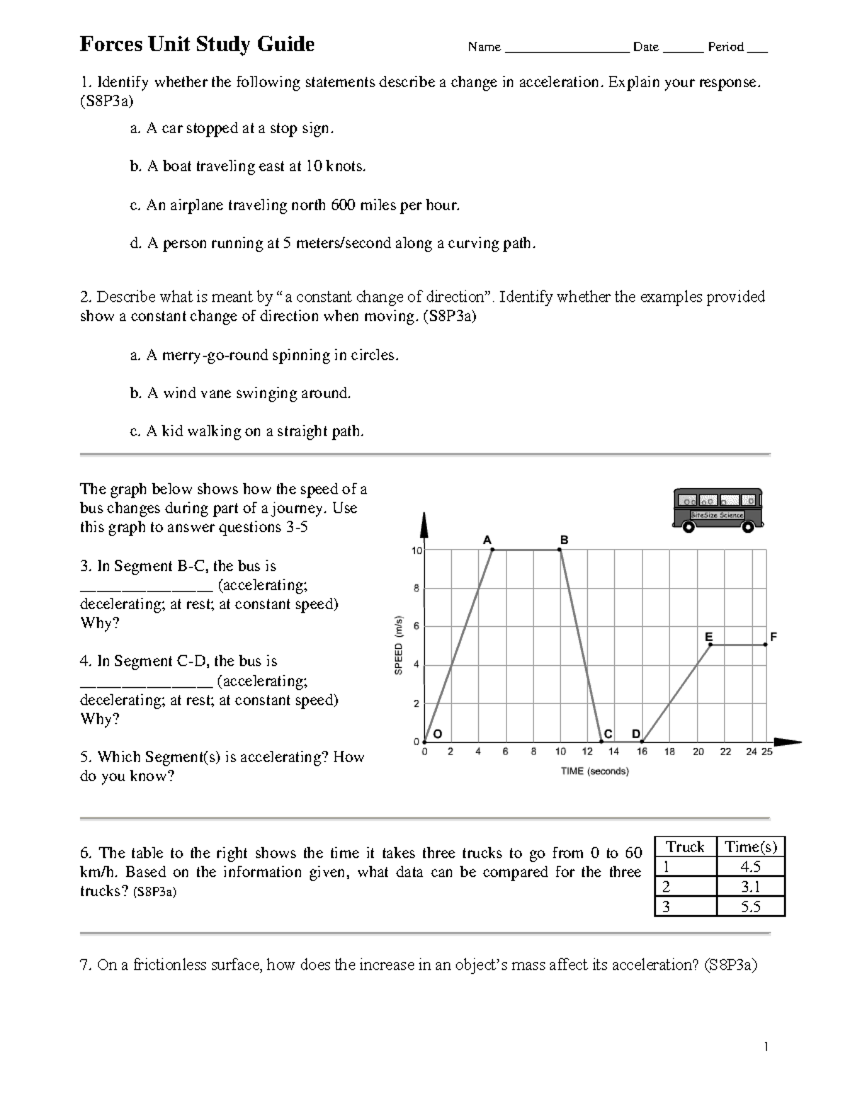 Forces Study Guide S8P3: Understanding Motion and Acceleration - Studocu