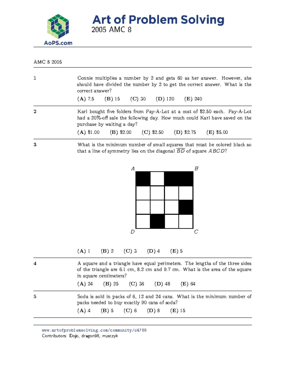 2005 AMC 8 Problem Set and Solutions - Studocu