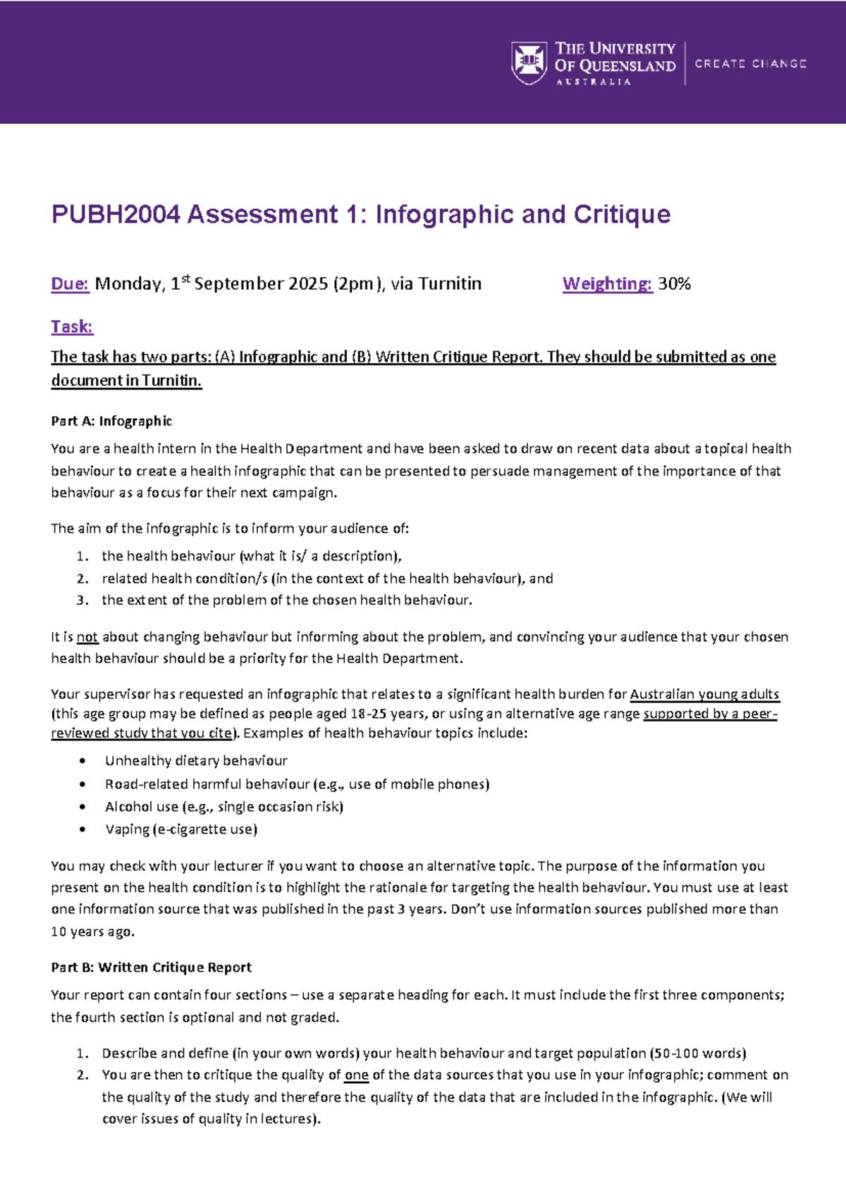 PUBH2004 Assessment 1: Infographic & Critique Task Overview - Studocu