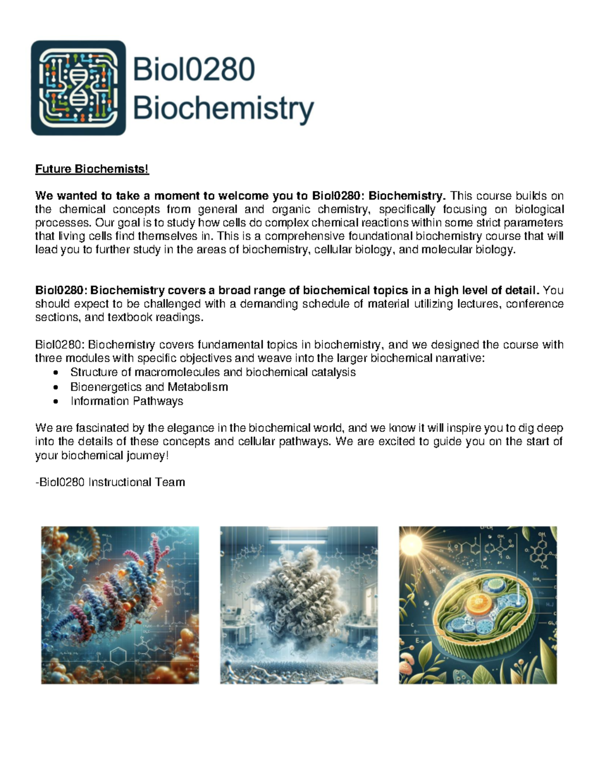 BIOL 0280: Syllabus and Overview for Introductory Biochemistry Course ...