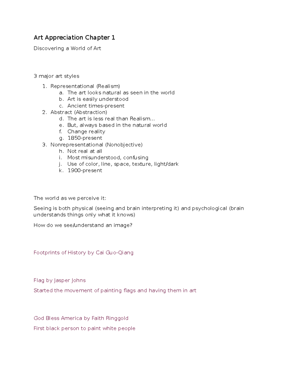 Unit 1 - Chapter 1 and 2 - Art Appreciation Chapter 1 Discovering a World of Art 3 major art ...