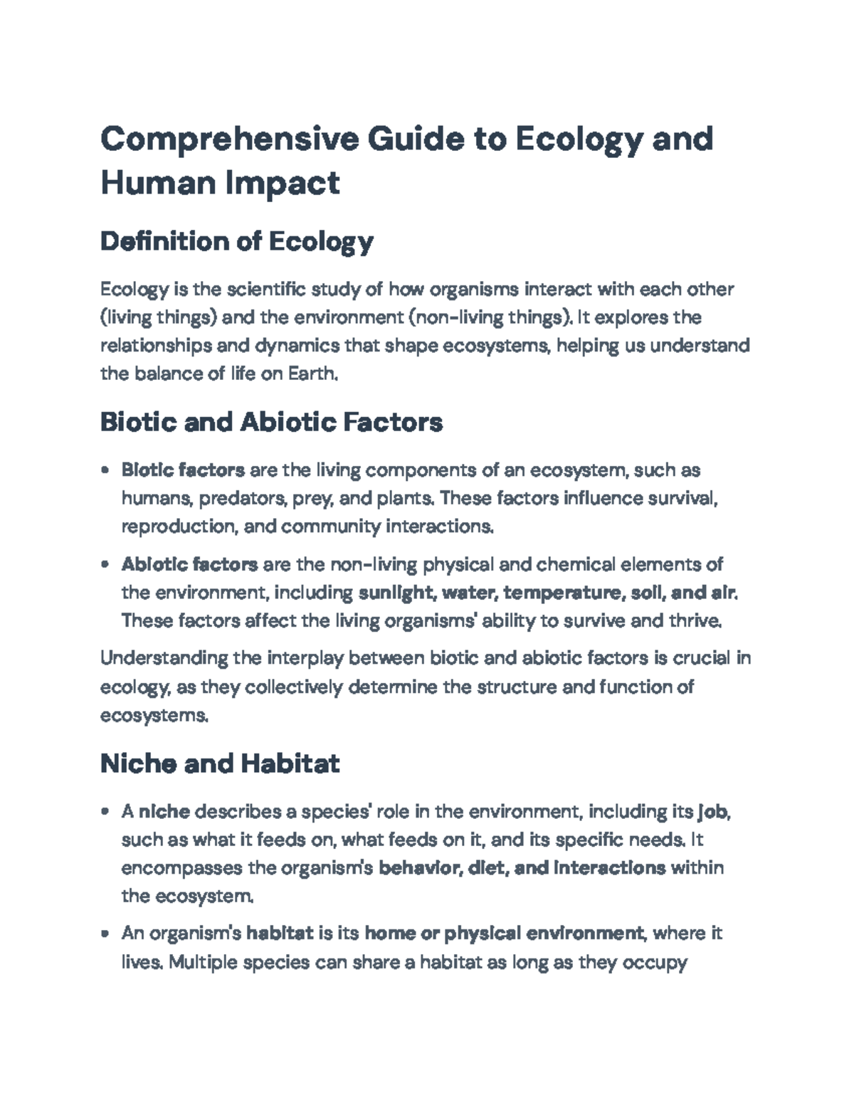 Ecology Concepts and Human Impact: Comprehensive Study Guide (ECO 101 ...