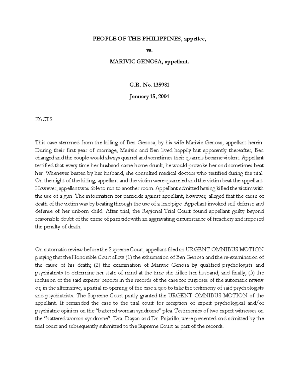 Vawc Case Digest: Marivic Genosa & AAA's Psychological Violence Claims ...