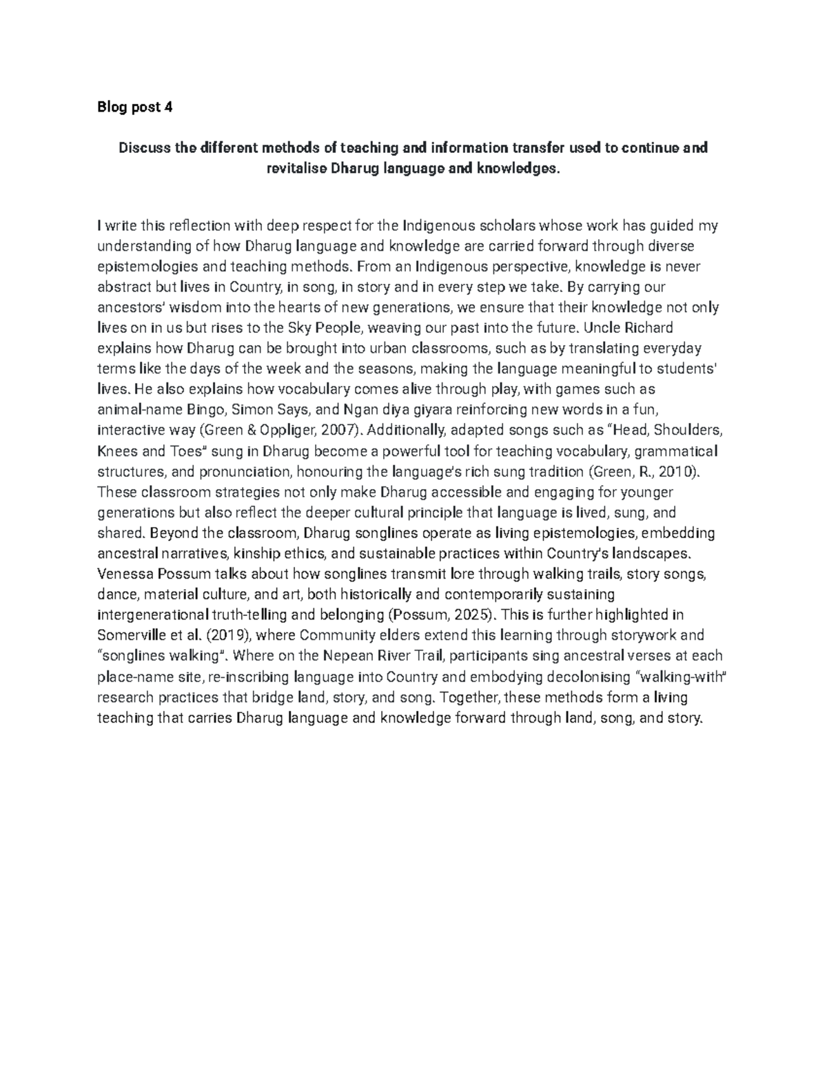 Dharug Language Revitalization: Teaching Methods & Epistemologies - Studocu
