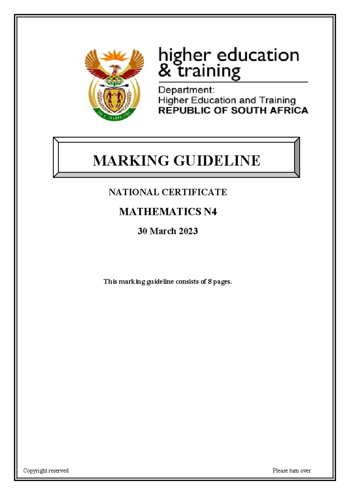 T1020 - Mathematics N4 Marking Guideline Memo April 2023 - Studocu