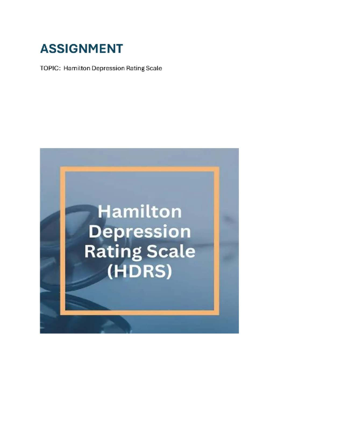 HDRS Assignment: Understanding the Hamilton Depression Rating Scale ...