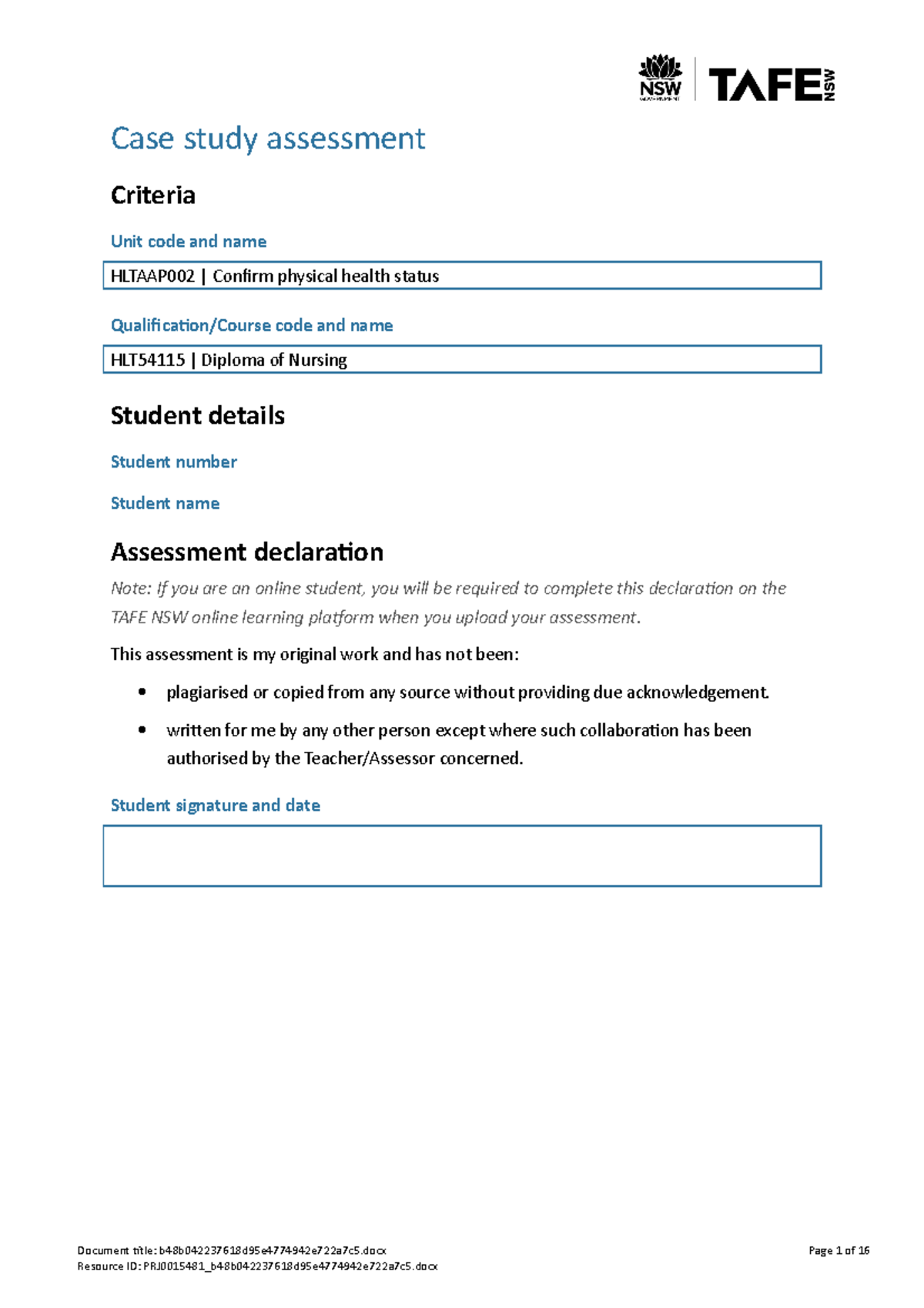HLTAAP002 Case Study Assessment: Confirming Physical Health Status ...