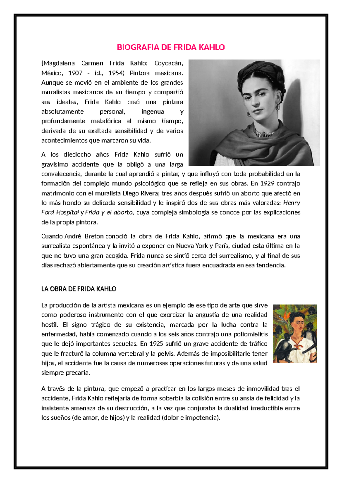 Biografía de Frida Kahlo: Arte y Vida de una Icono Mexicana - Studocu