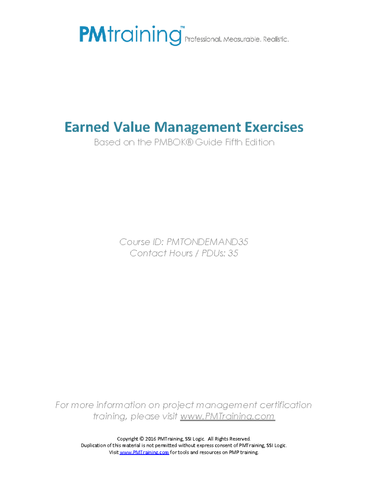 PMTONDEMAND: Earned Value Management Practice Exercises - Studocu