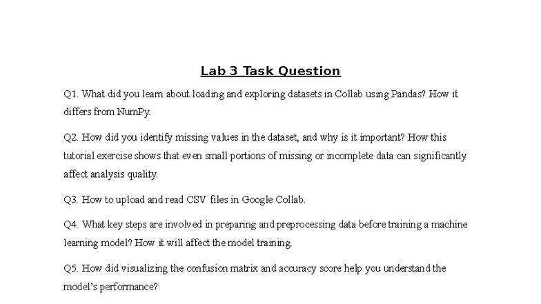 Lab 2 - Review Questions on Data Preprocessing & Model Training - Studocu