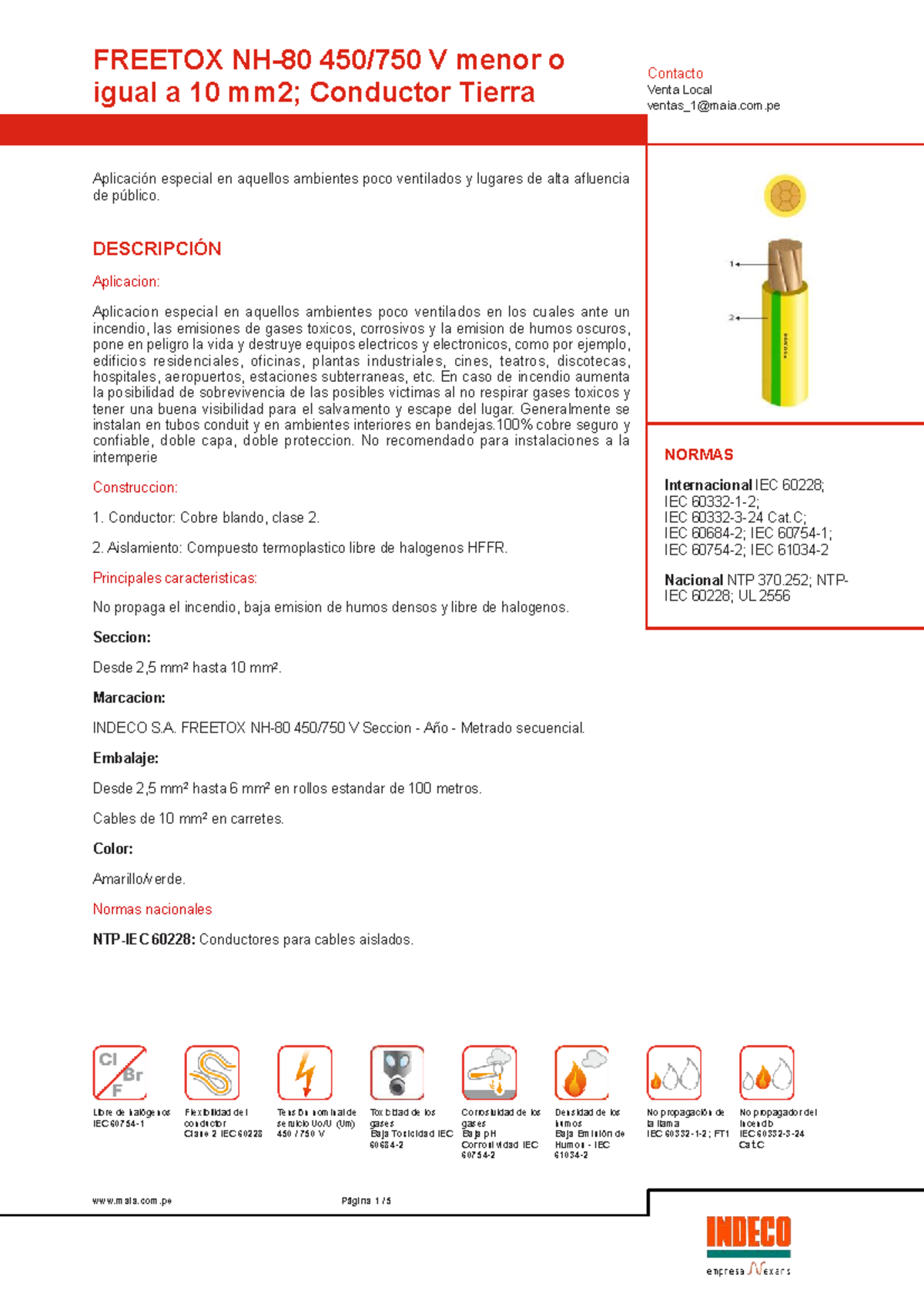 Ficha Técnica FREETOX V Conductor Tierra 10mm2 - Aplicaciones y Normas ...